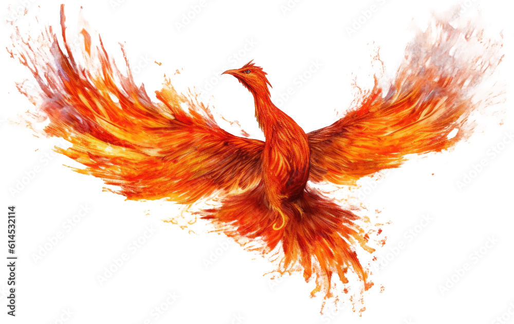 Illustration of a burning phoenix bird isolated on a transparent ...