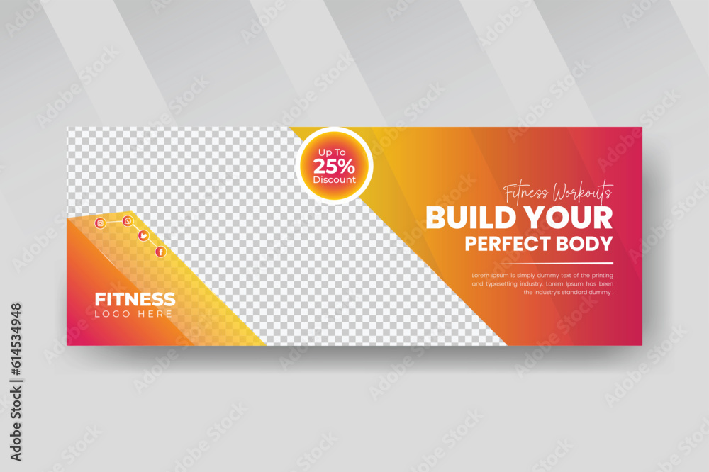 fitness and gym social media cover or web banner vector templates fully ...