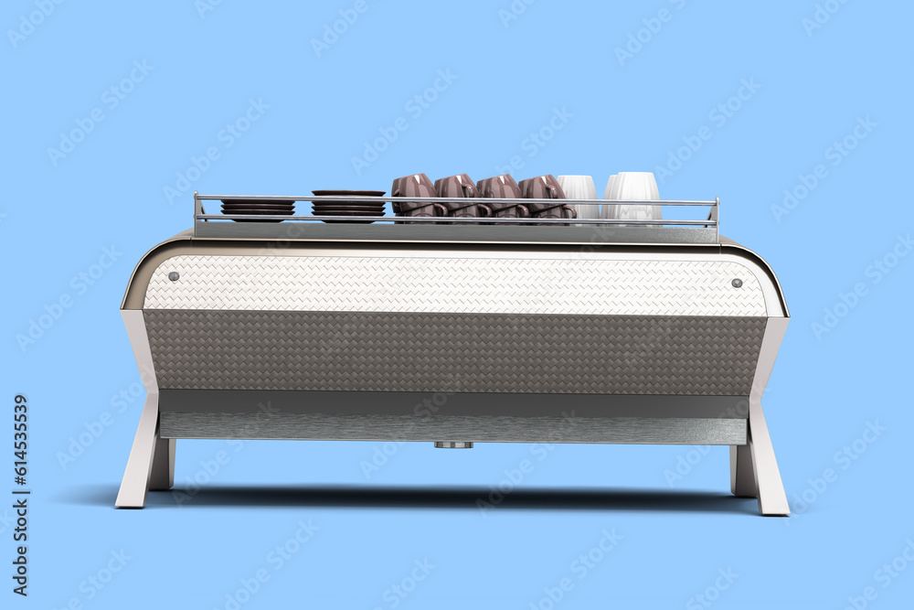 new professional coffee machine back view 3d render on blue Stock Photo ...