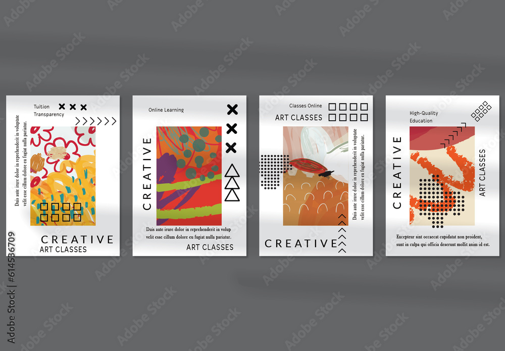 Flyer Layout with Black Geometric Shapes and Abstract Bright Rectangle ...