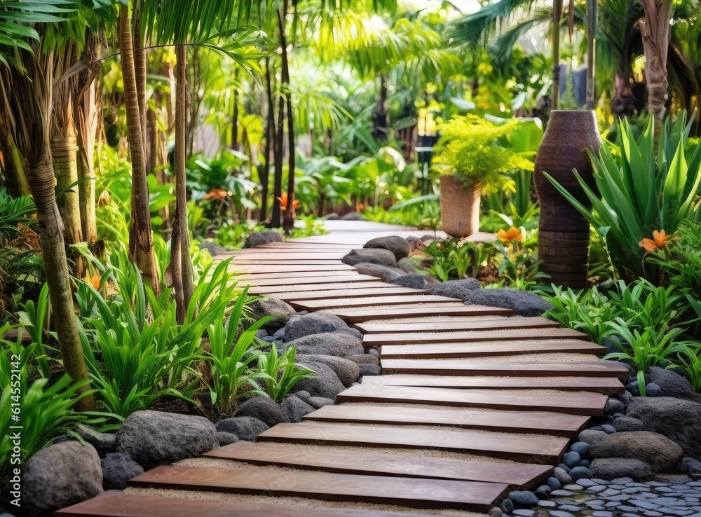 Alley in tropical garden, Created with Generative AI technology. Stock ...