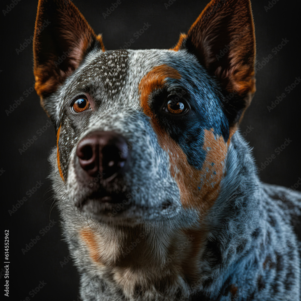 Australian blue heeler cattle dog sutdio portrait as domestic herder ...