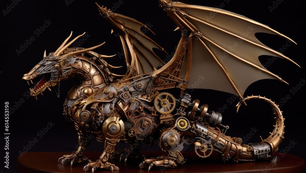 Steampunk dragon concept, statue of dragon in steampunk theme, made of ...