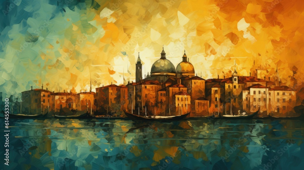 Painting Venice, Van Gogh style landscape, colorful background ...