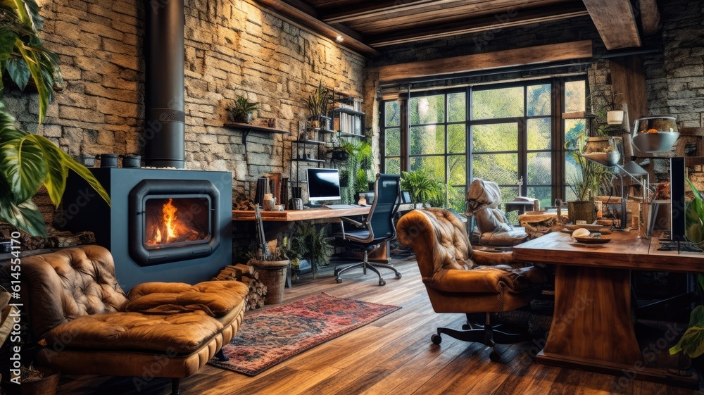 Inspiring office interior design Rustic style Co-working featuring ...