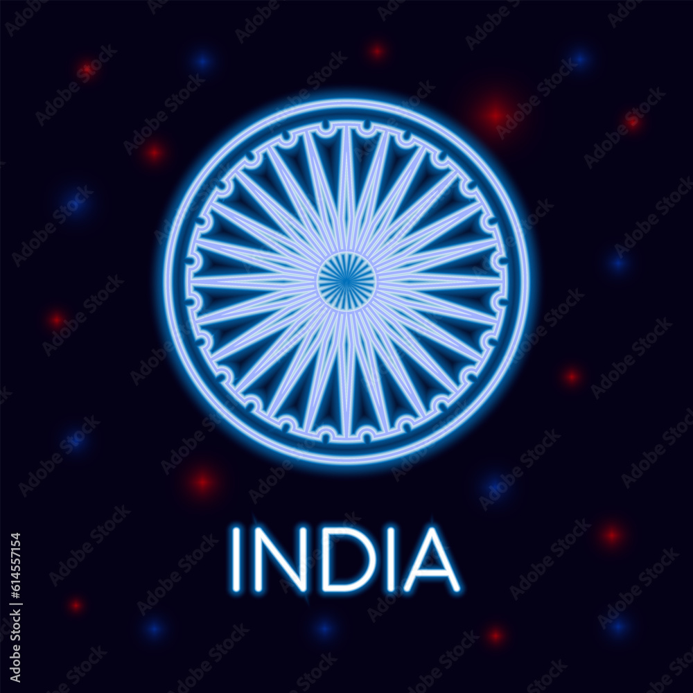 Neon symbol of India. Indian sign in neon light, bright night ...