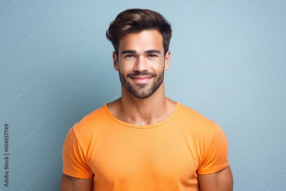 Portrait of a muscular handsome guy wearing a plain t-shirt, isolated ...