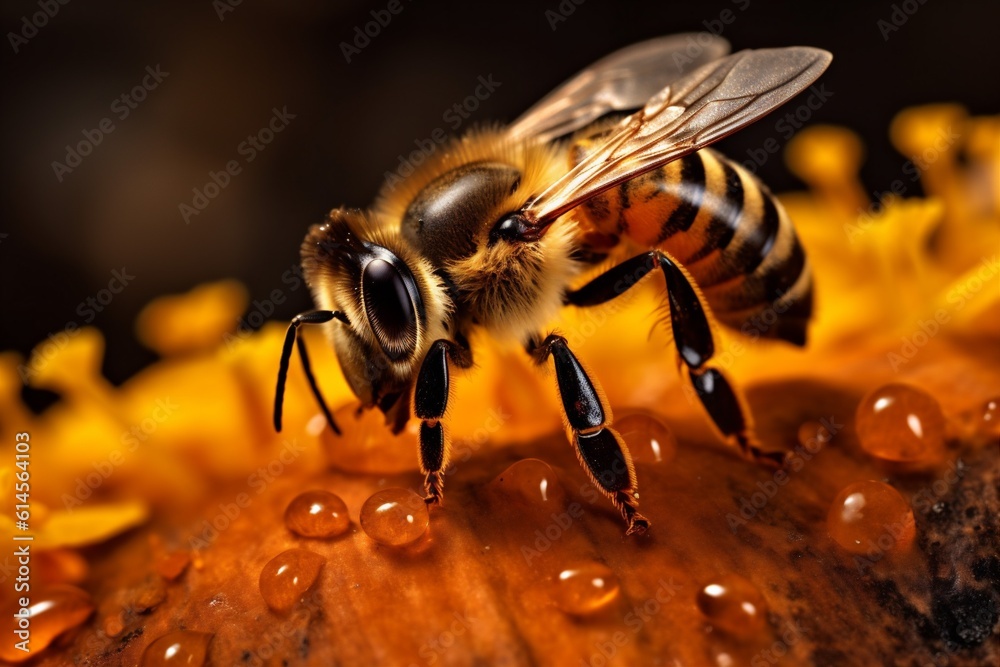 nature closeup bee insect pollen gold background yellow generative ...