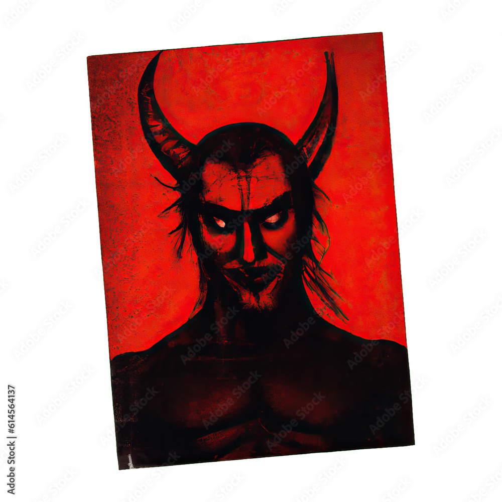 Abstract red devil with horns in red and black digital art isolated ...