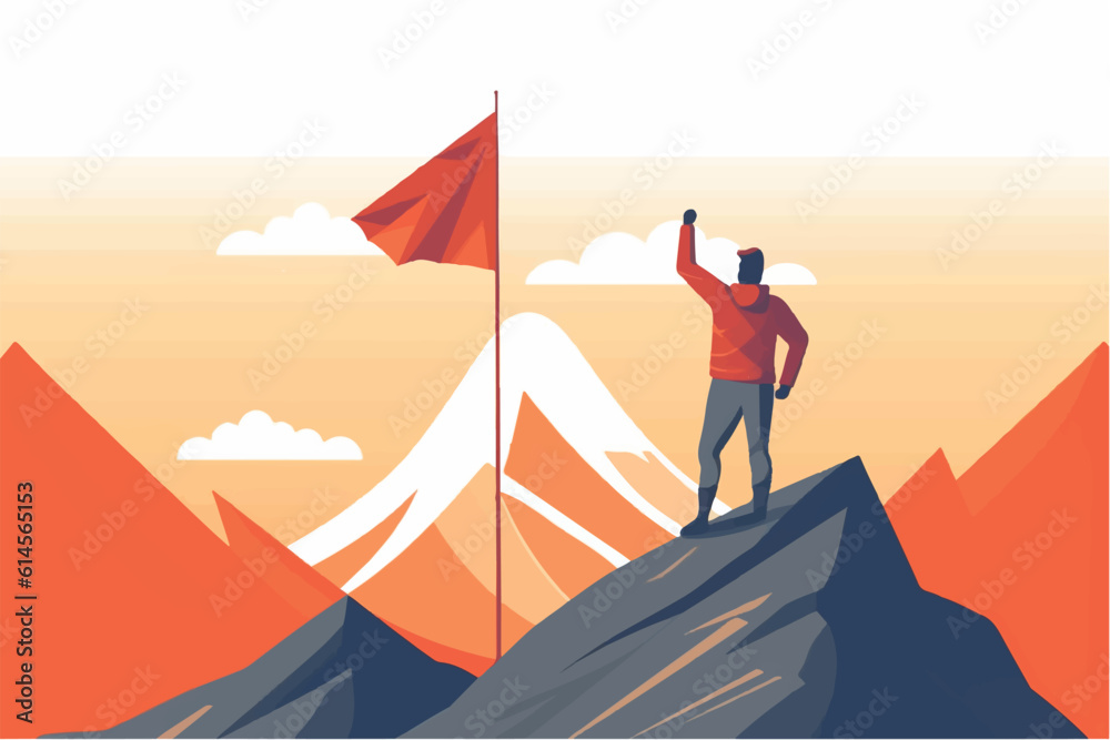 cartoon vector illustration of Summit of Success, Business leader ...