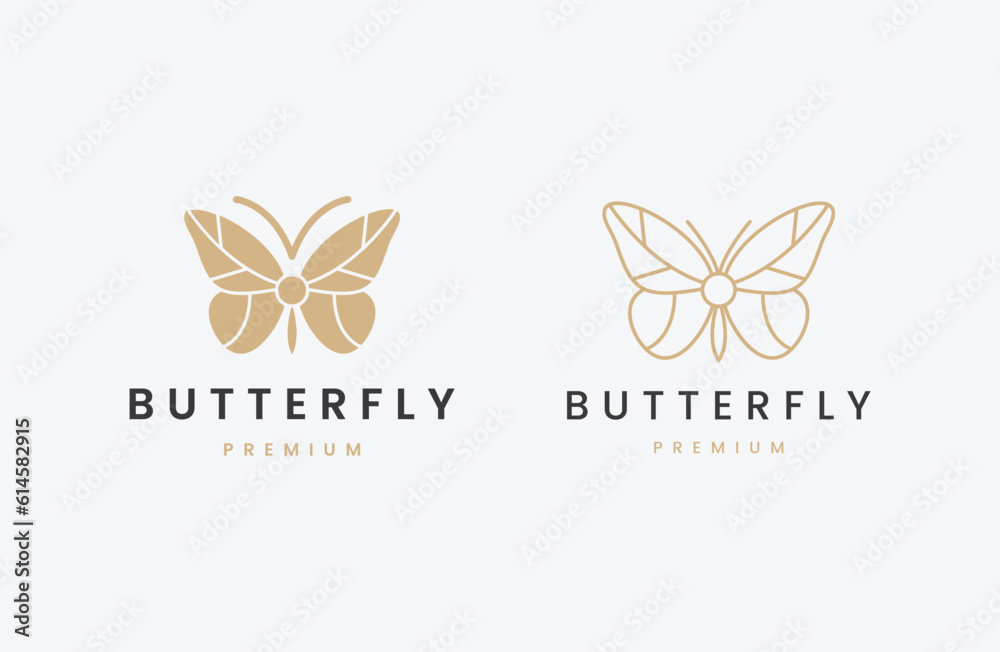 butterfly logo vector monoline outline icon illustration Stock Vector ...