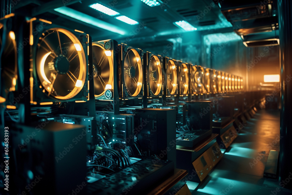 Cryptocurrency mining farm with many GPU graphic cards Stock ...