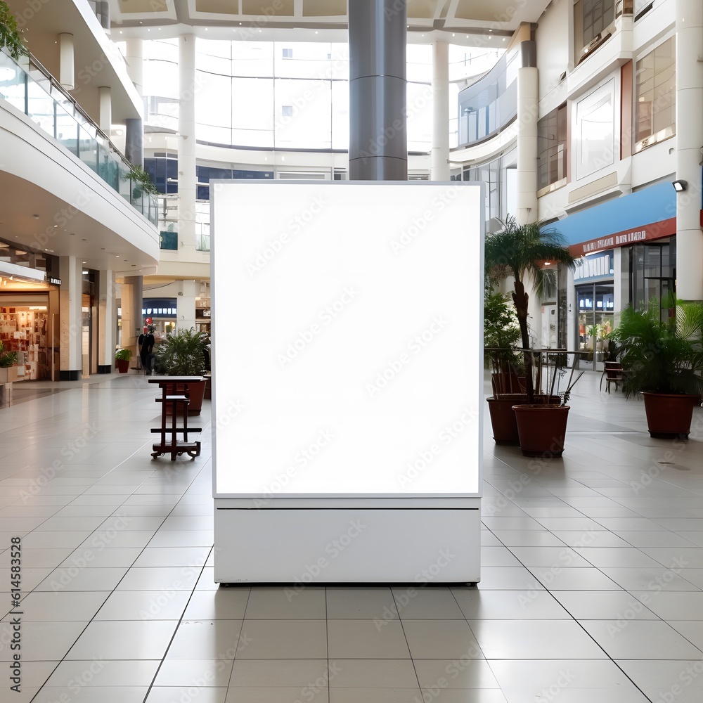 Plain white advertisement board mock up in the shopping center public ...