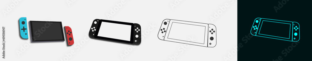 Set of Nintendo Switch black and white red blue and neon gaming console ...