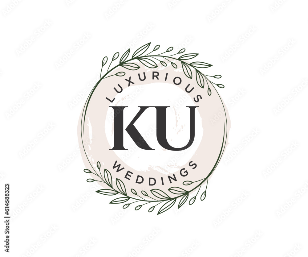 KU Initials letter Wedding monogram logos template, hand drawn modern ...