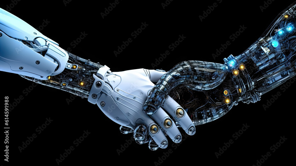 A fascinating generative AI illustration displays a handshake occurring ...