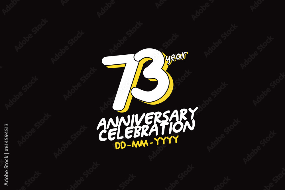73rd, 73 years, 73 year anniversary with white character with yellow ...
