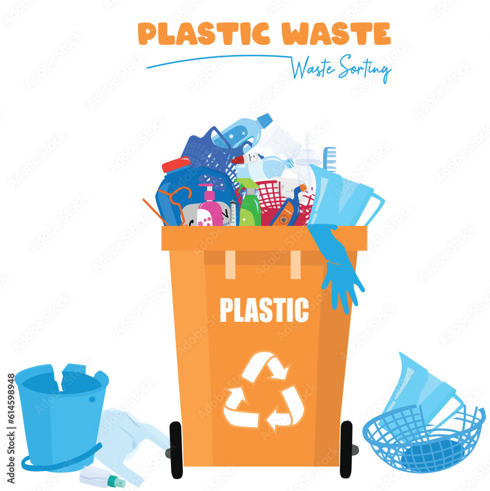 Plastic waste vector set. Plastic garbage vector set. Waste sorting ...