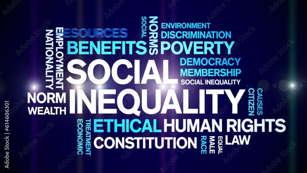 Social inequality animated tag word cloud;Human rights issues text ...