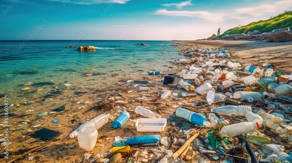 beach full of garbage and plastic waste as wide Stock Photo | Adobe Stock