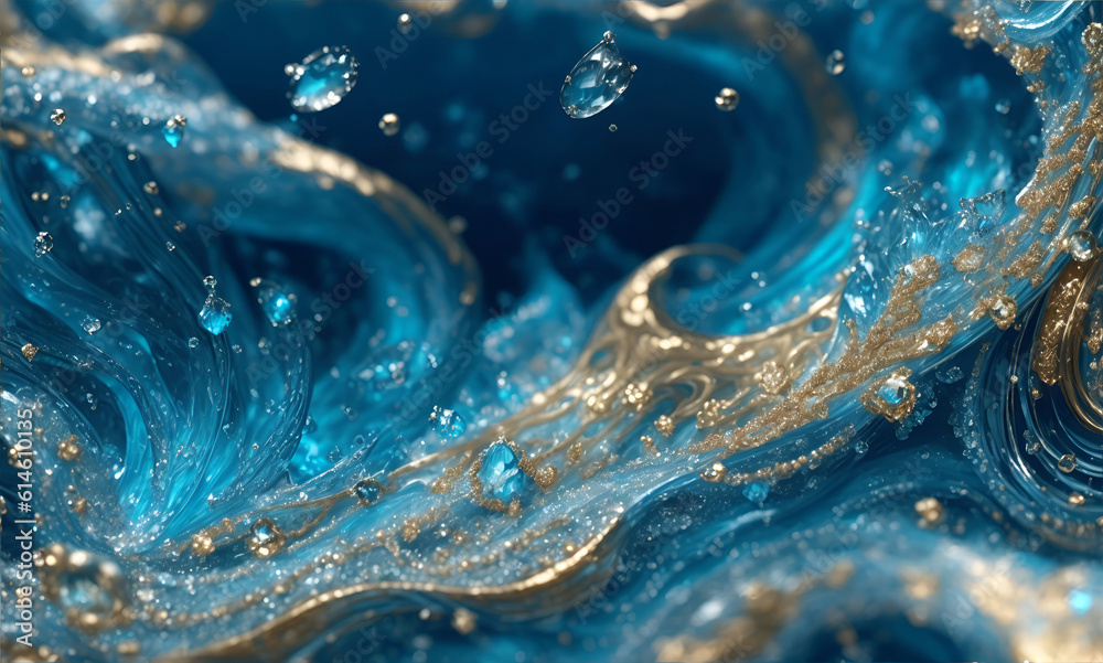Blue Topaz and gold liquid waves Wallpaper, Marbles Texture Liquid ...