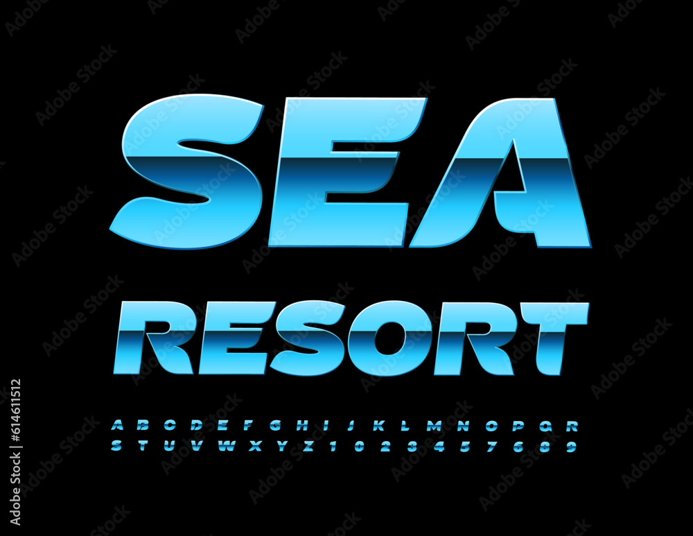 Vector luxury Poster Sea Resort. Creative Blue Metallic Font. Chic ...