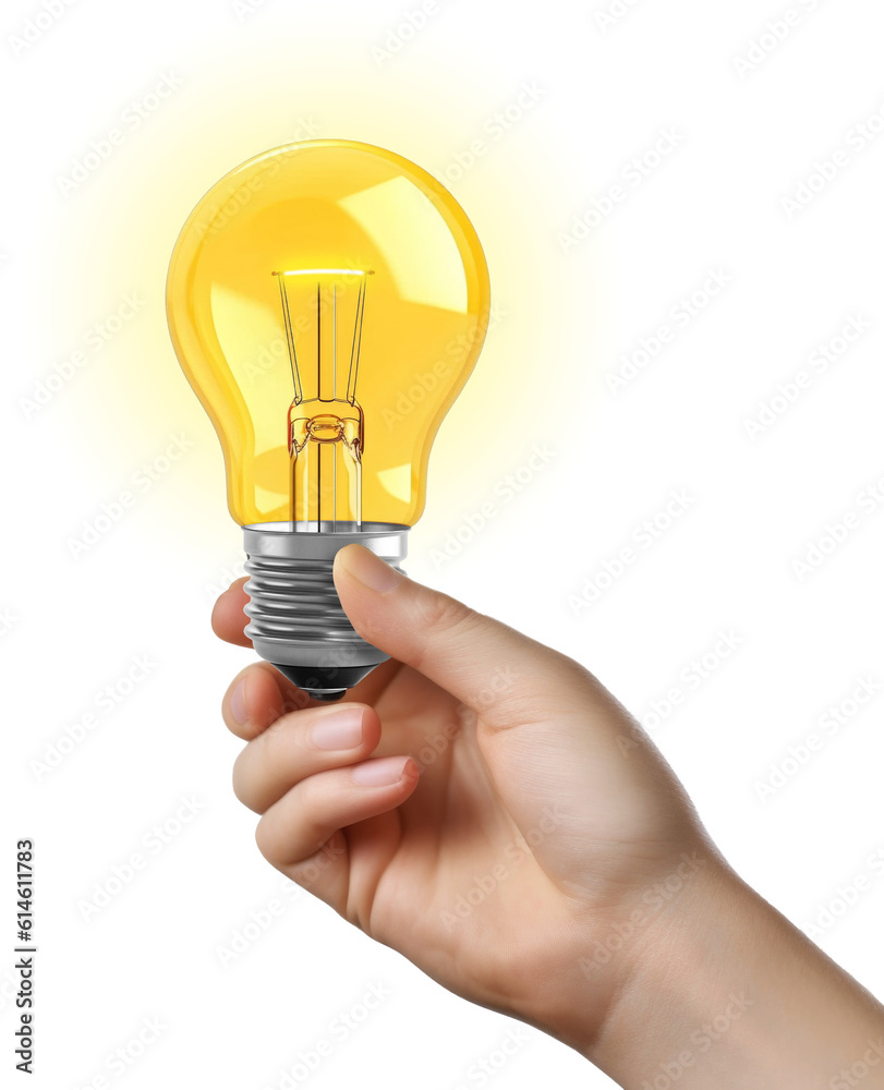 Hand Holding Yellow Lightbulb Isolated on Transparent Background ...