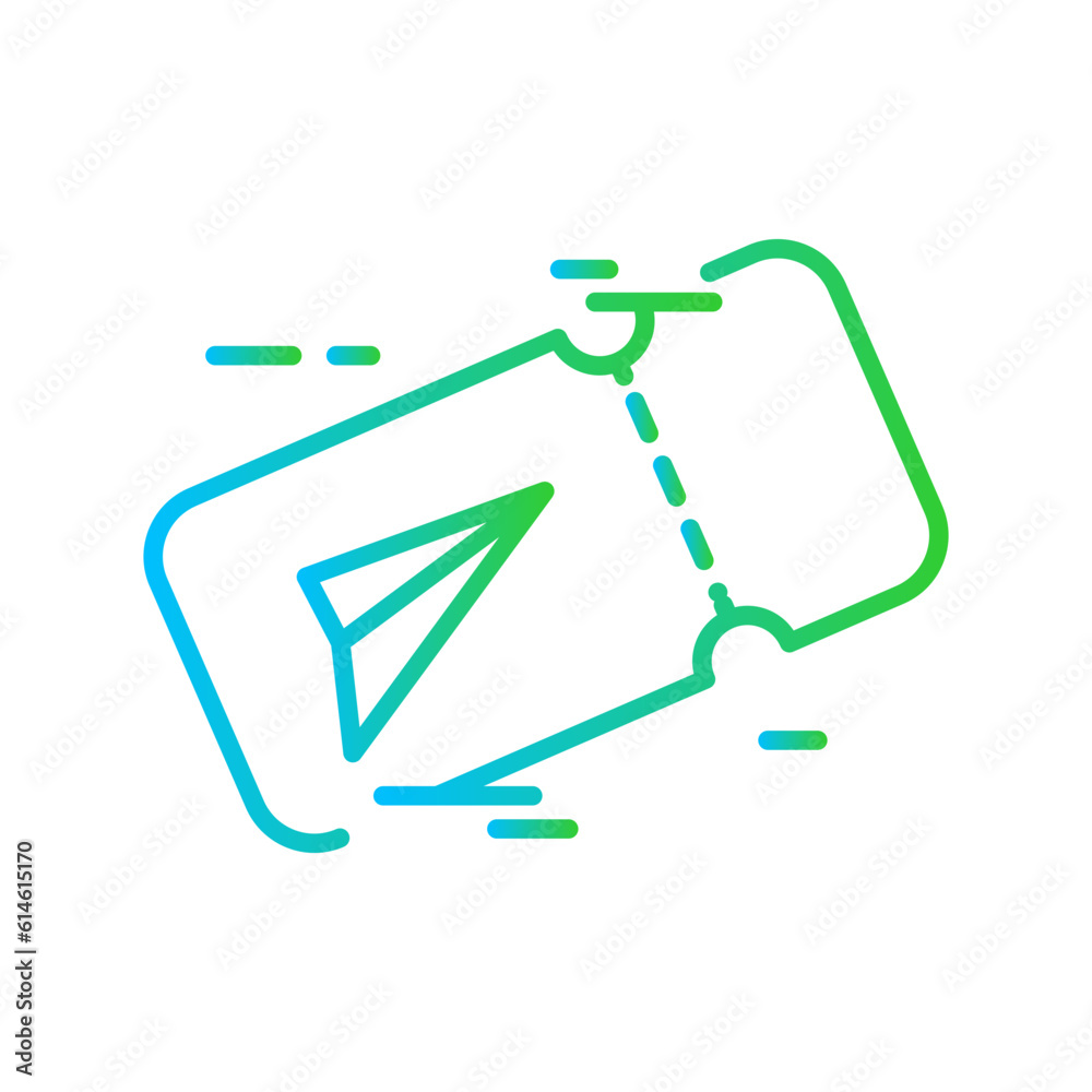 Flight ticket travel and tourism icon with blue and green gradient ...