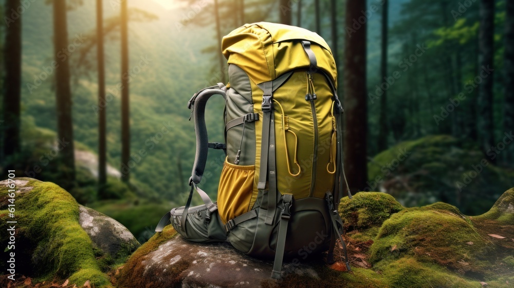 Large hiking and trekking backpacks The background image is a mountain ...