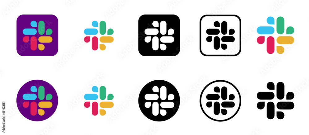 Slack icon collection isolated on transparent background. Black & white ...