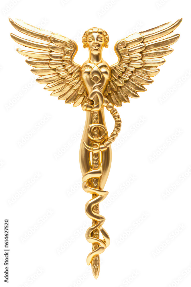 A gold caduceus medical symbol in 3d style isolated on transparent ...
