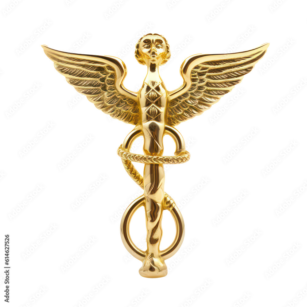 A gold caduceus medical symbol in 3d style isolated on transparent ...