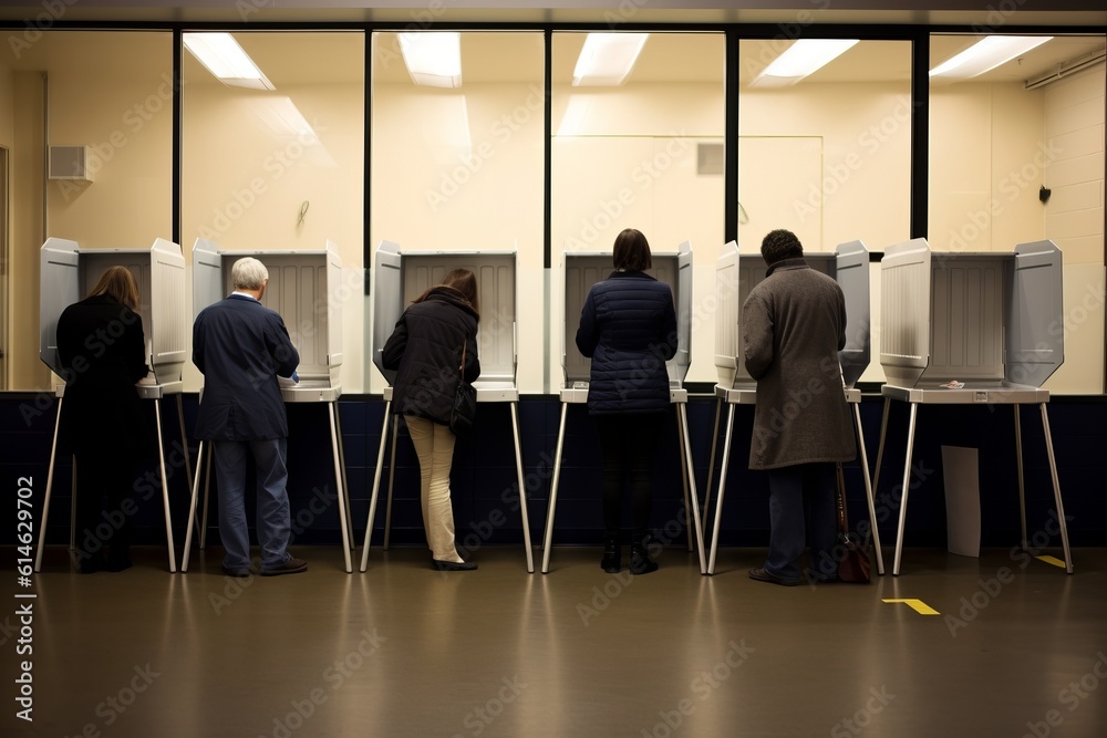 Election Day Photos of voting booths. Polling stations and people who ...