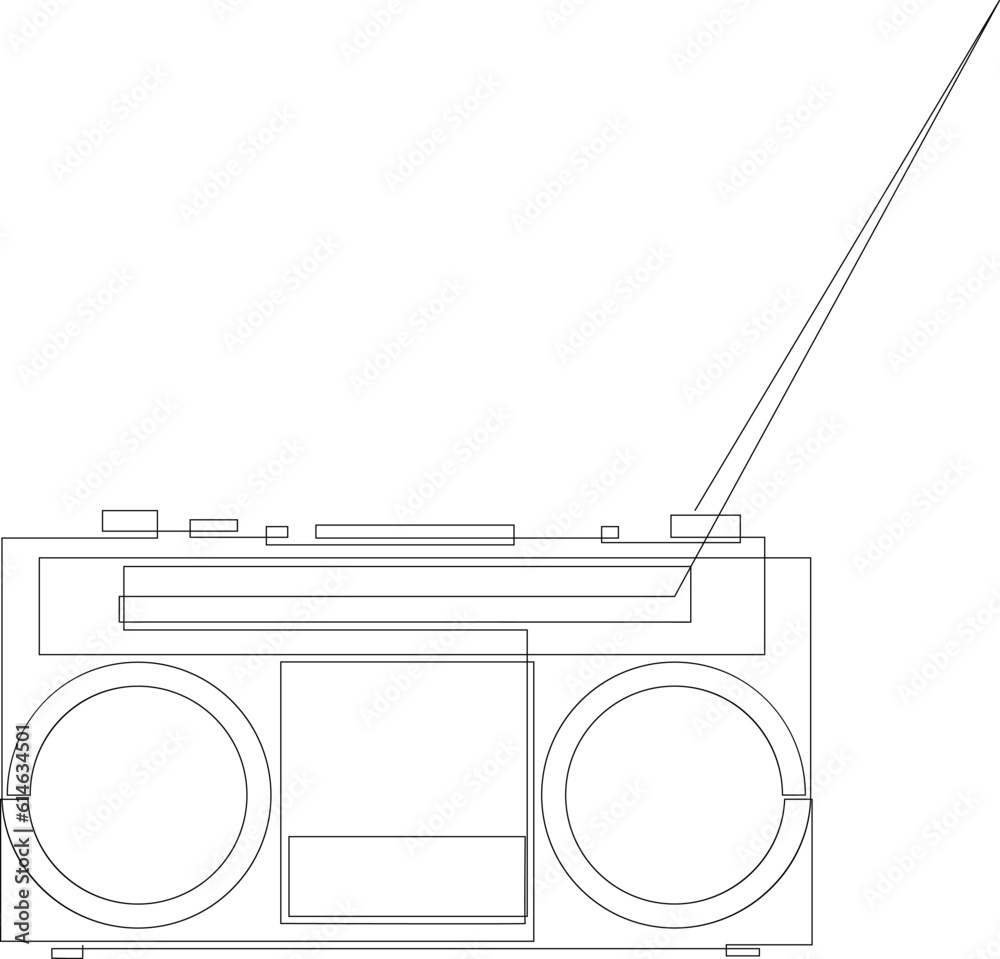 Continuous line drawing of retro radio cassette recorder. Classic ...