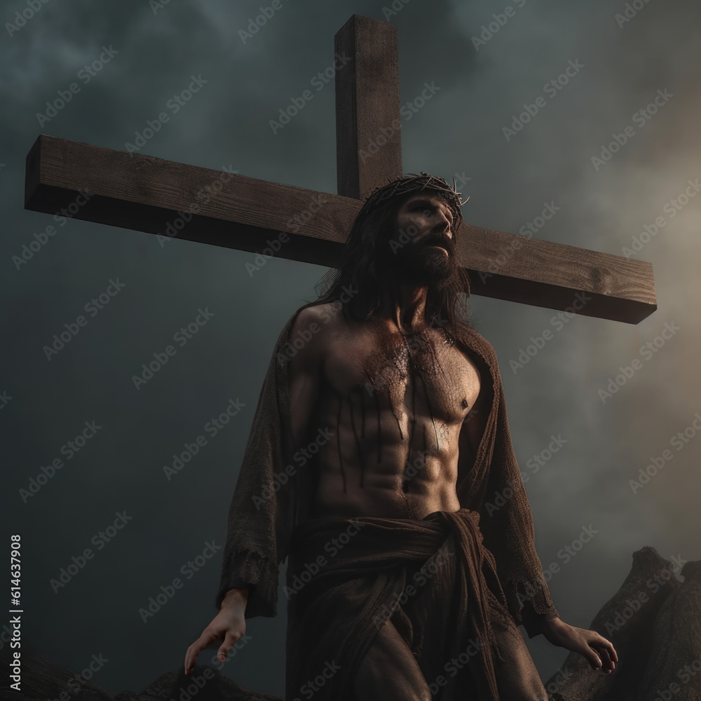 jesus in a cross with blood - Generative AI Stock Illustration | Adobe ...