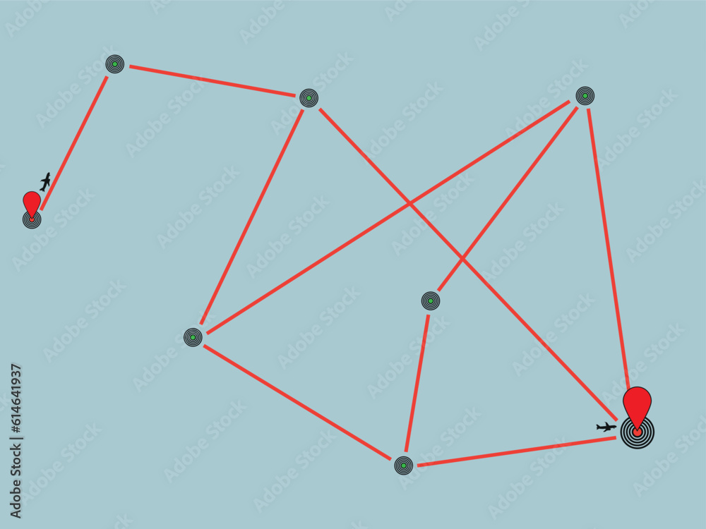 Airplane line routes. Path for a flight trip. Travel itinerary from ...