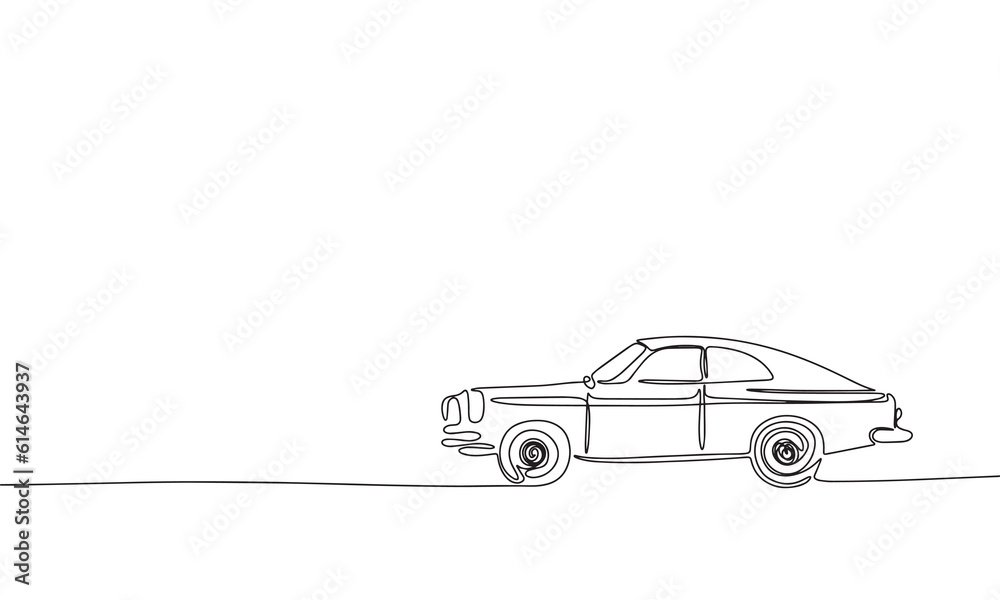 Abstract retro car in continuous line art drawing style. Minimalist ...