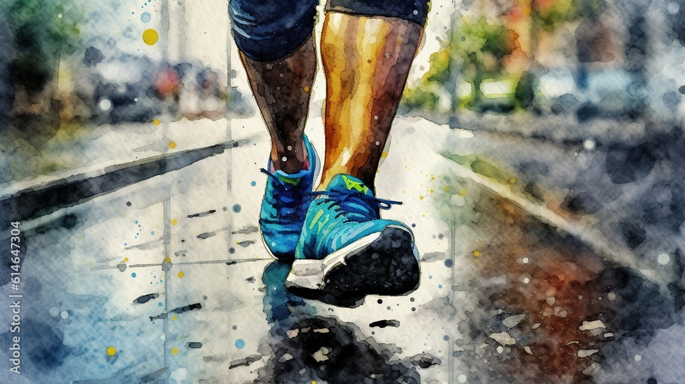 Close up view of runner sport shoes. Marathon runner. Feet in running ...