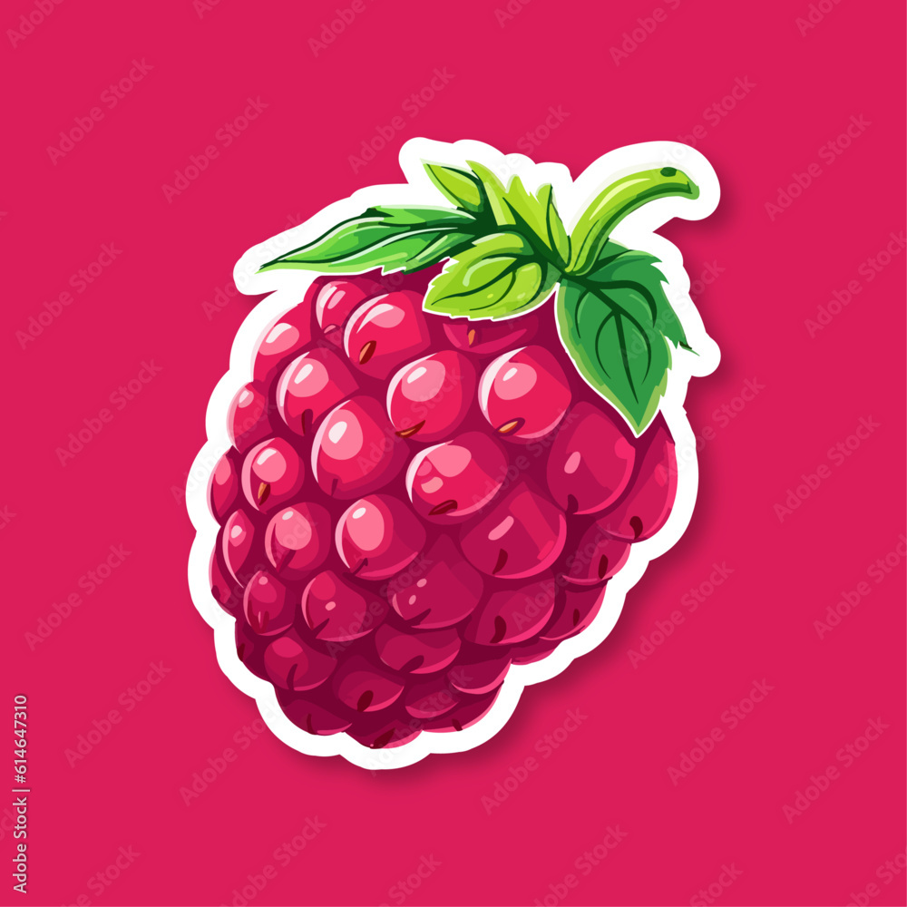 Vector raspberry sticker isolated on white. Cartoon flat style ...