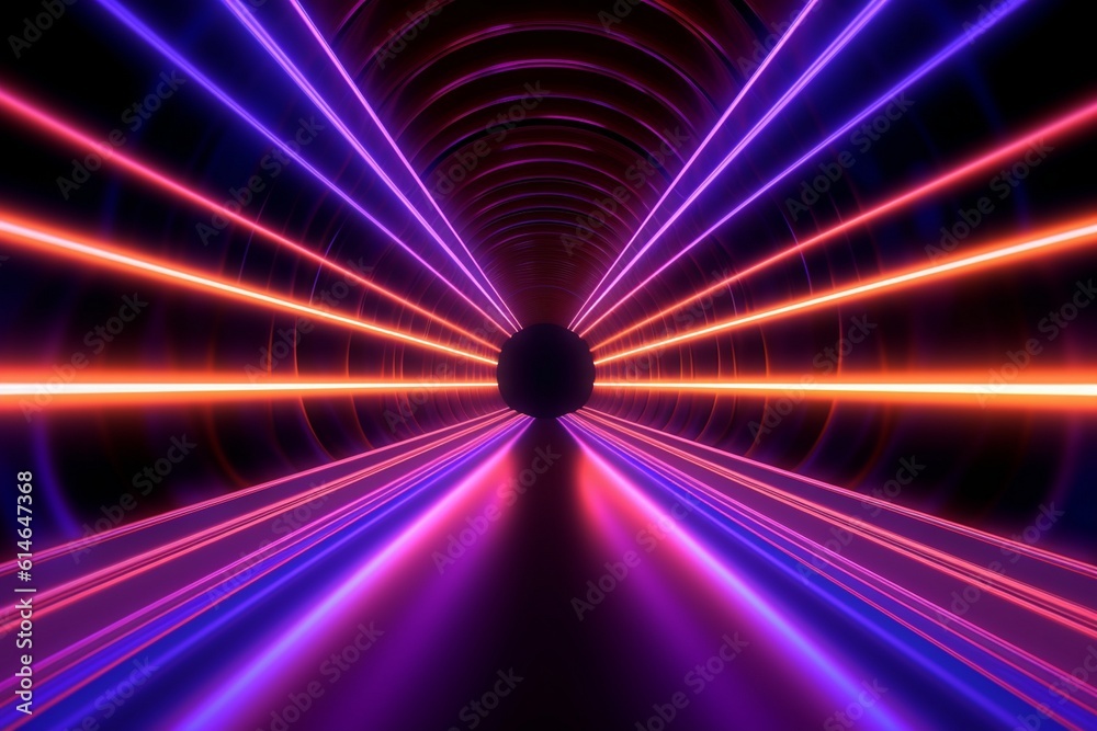 purple neon light tunnel in the tunnel. abstract background with ...