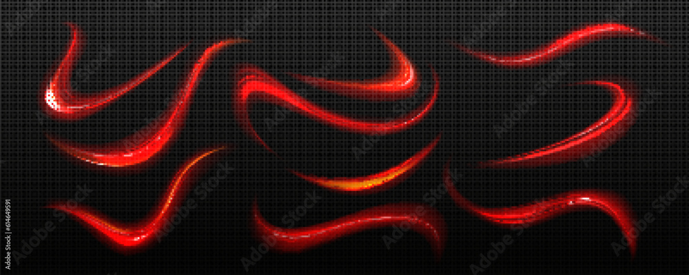 Red light lines, effect of speed motion trails. Abstract streaks of fast flash movement, blurred ...