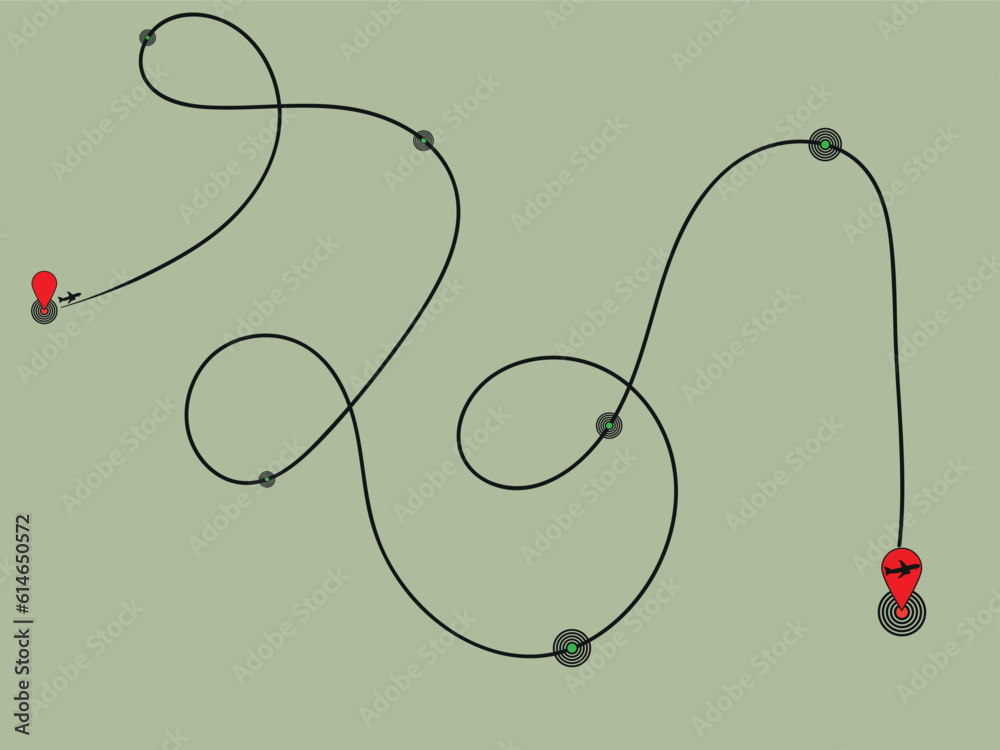 Airplane line routes. Path for a flight trip. Travel itinerary from ...