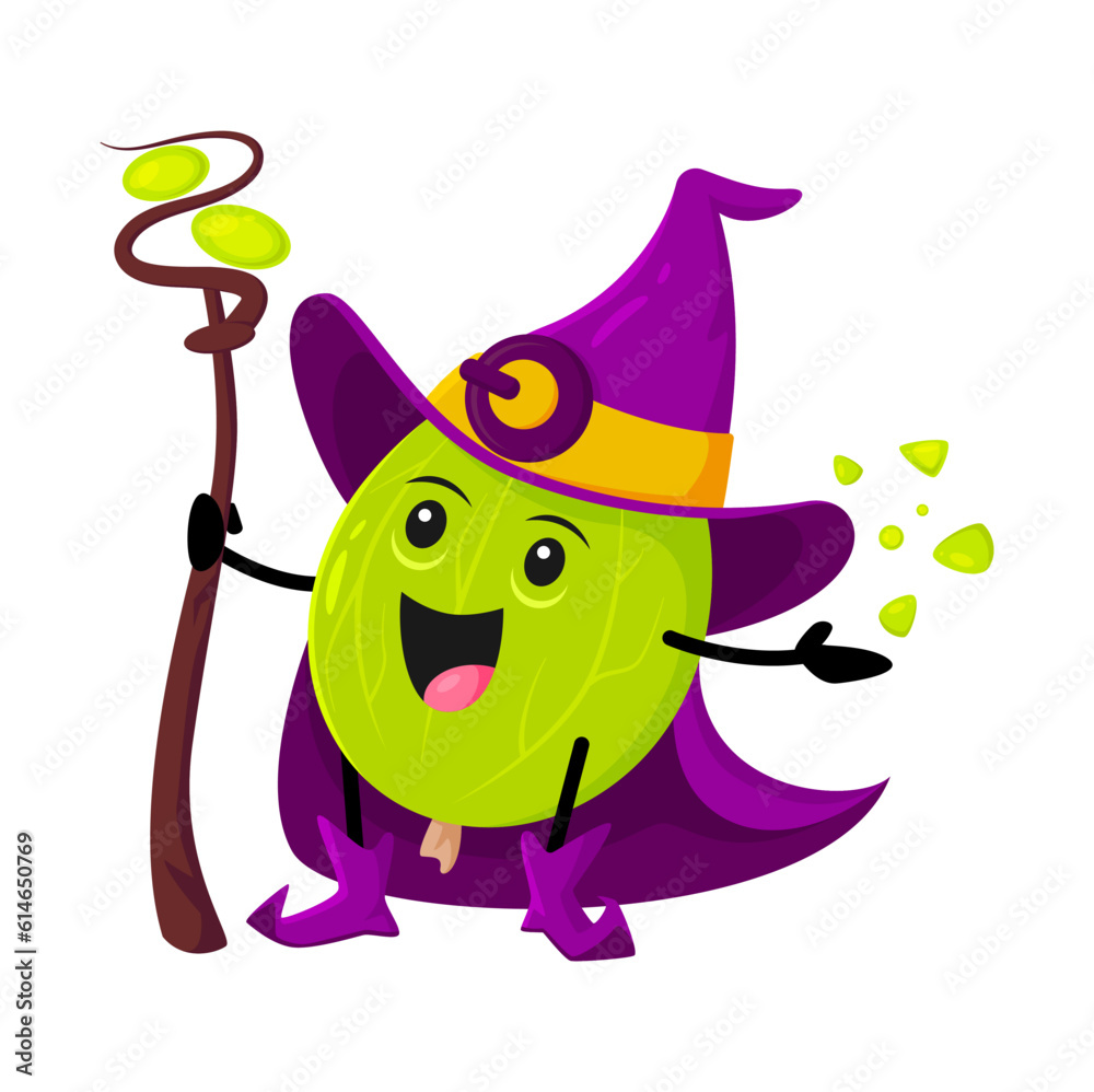 Cartoon ripe gooseberry berry wizard or magician character. Funny ...
