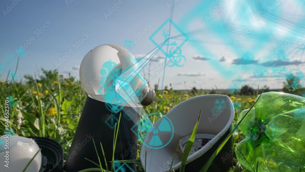 Illegal waste pile on the field. Garbage pollution. Ecology ...