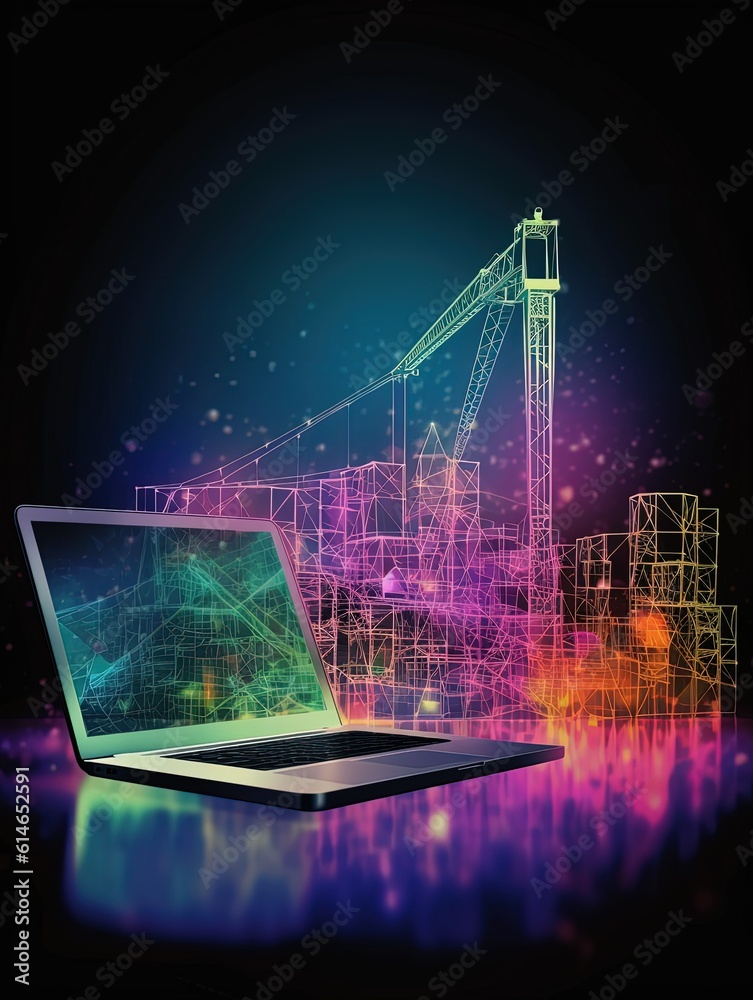 Building Success: A laptop amidst a bustling construction site ...