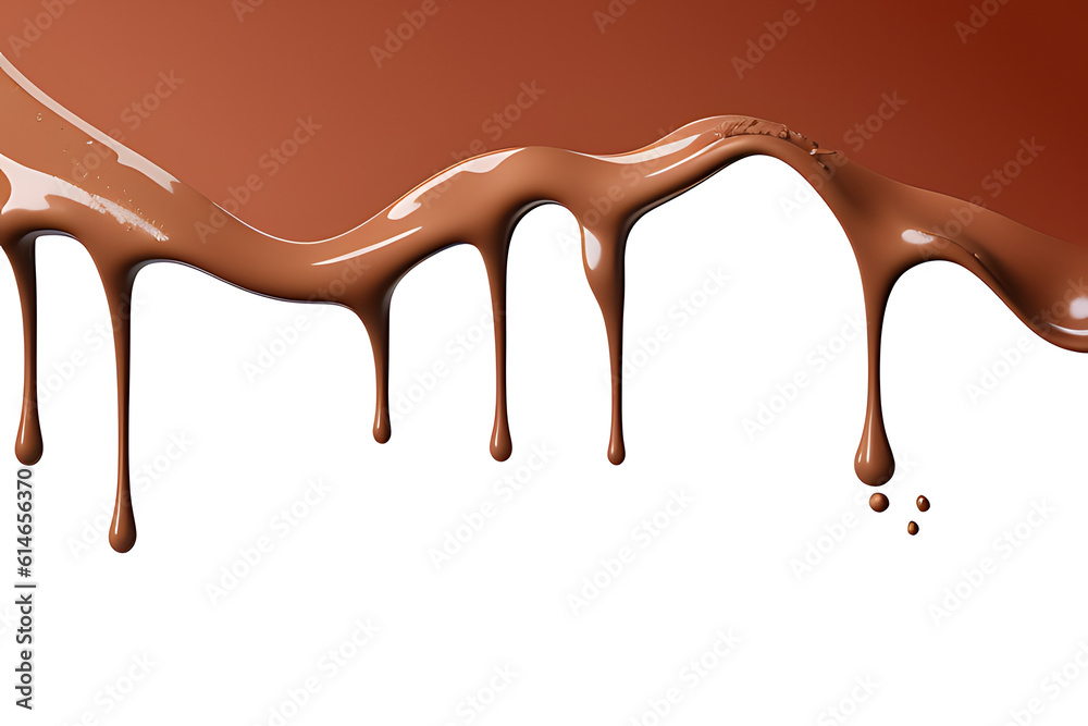 liquid chocolate dripping from cake on white background with. Created ...