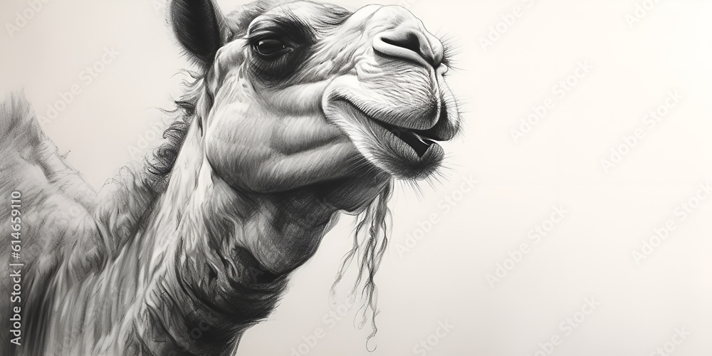 AI-Generated Pencil Drawing of a Cute Camel with Mosque Background for ...