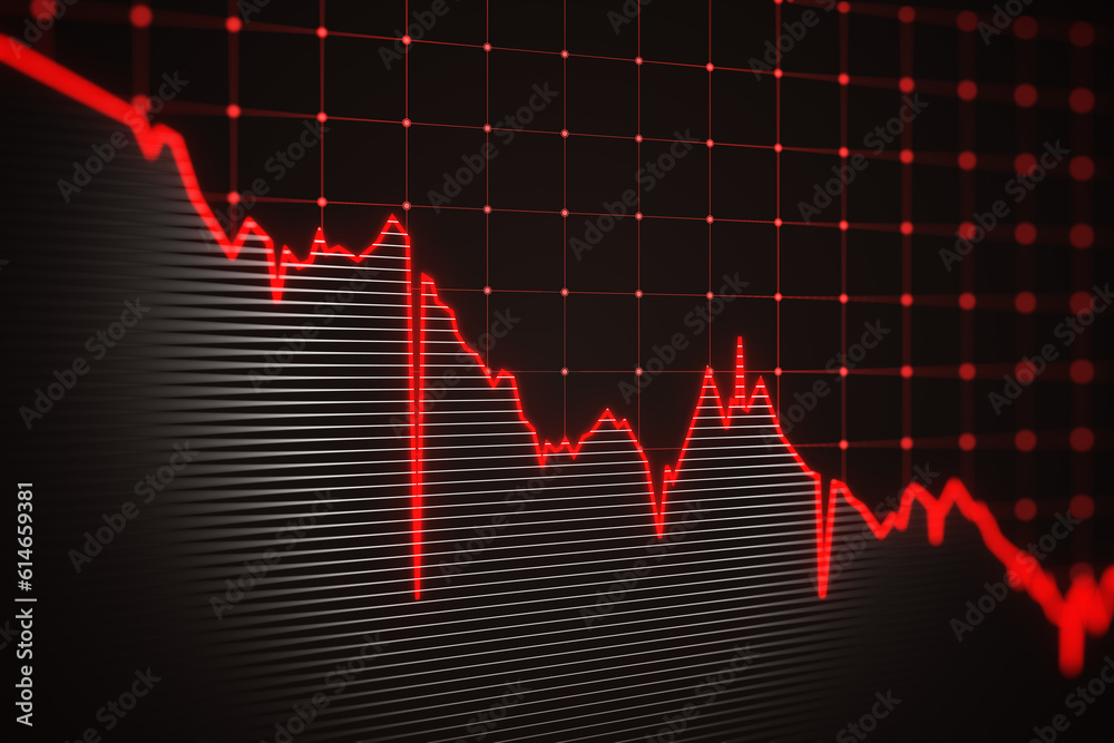 Falling down financial chart background. 3D Rendering Stock ...