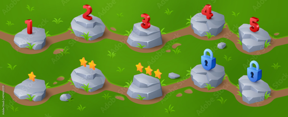 Game level indicator to select on map ui interface cartoon design ...