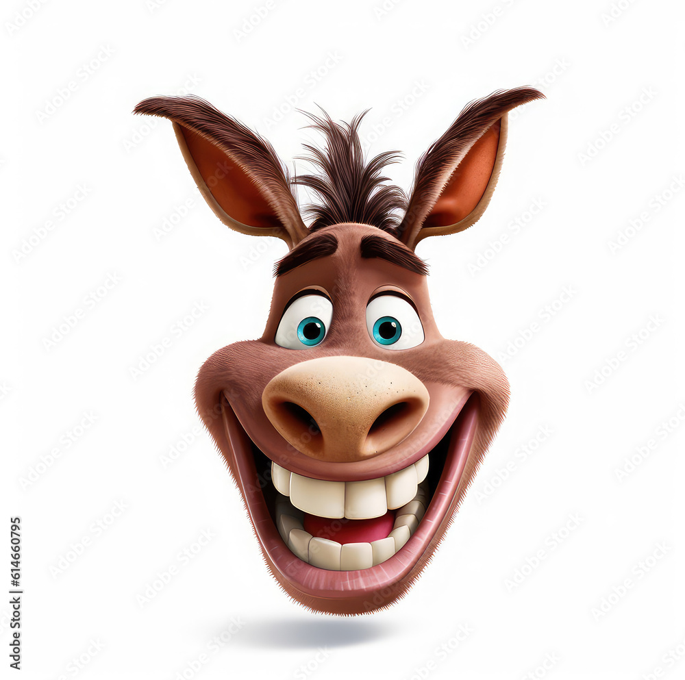 Cartoon donkey mascot smiley face on white background Stock ...